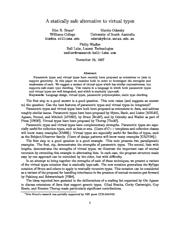 (PDF) A statically safe alternative to virtual types