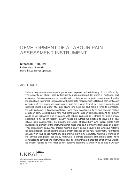 (PDF) Development of a Labour Pain Assessment Instrument
