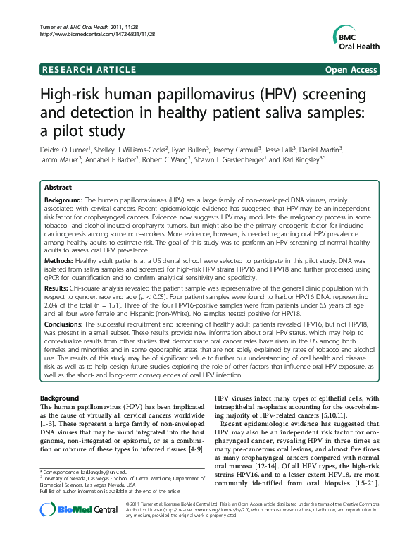 (PDF) High-risk human papillomavirus (HPV) screening and detection in ...