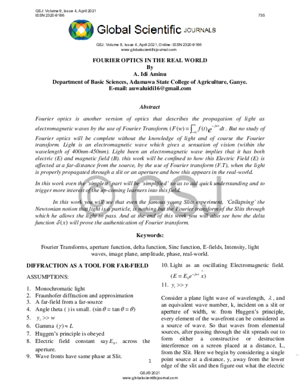 Pdf Fourier Optics In The Real World