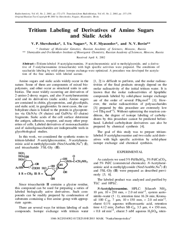 (PDF) Tritium Labeling of Derivatives of Amino Sugars and Sialic Acids