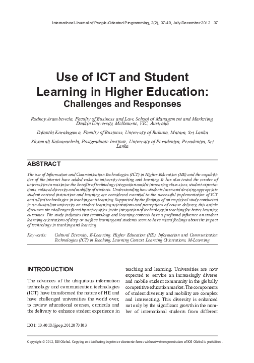 (PDF) Use of ICT and Student Learning in Higher Education