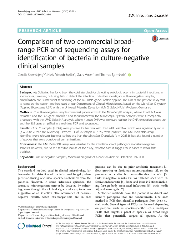 (PDF) Comparison of two commercial broad-range PCR and sequencing ...