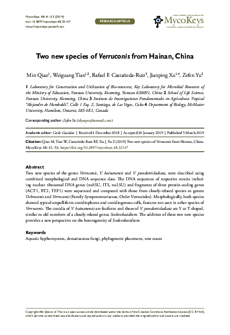 (PDF) Two new species of Verruconis from Hainan, China