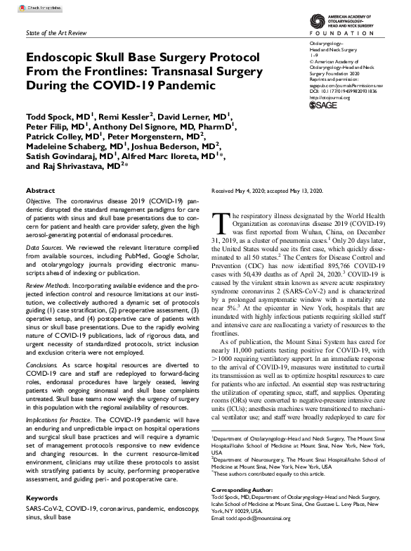 (PDF) Endoscopic Skull Base Surgery Protocol From the Frontlines ...