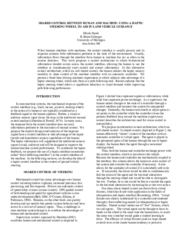 (PDF) Shared Control between Human and Machine: Using a Haptic Steering ...