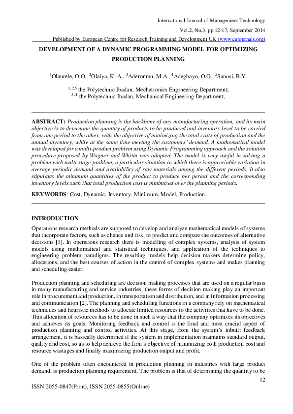 Pdf Development Of A Dynamic Programming Model For Optimizing