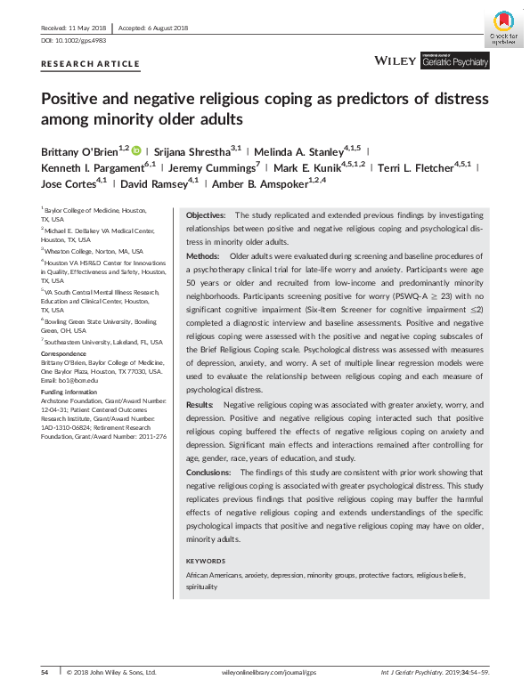 (PDF) Positive and negative religious coping as predictors of distress ...
