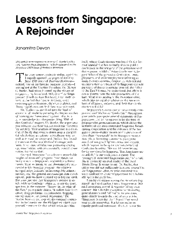 (PDF) Lessons from Singapore: A rejoinder