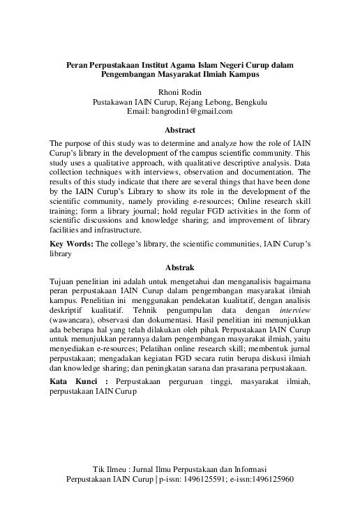 (PDF) Peran Perpustakaan IAIN Curup dalam Pengembangan Masyarakat ...