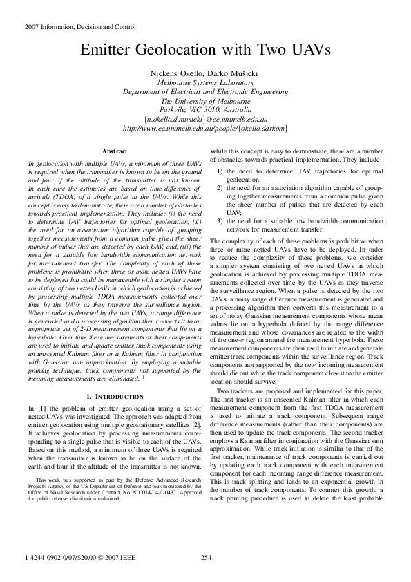 (PDF) Emitter Geolocation with Two UAVs