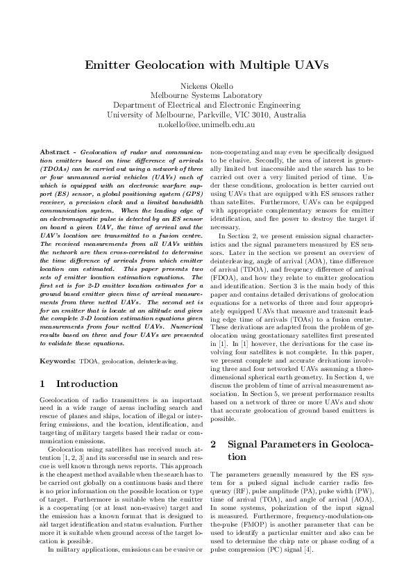 (PDF) Emitter Geolocation with Multiple UAVs