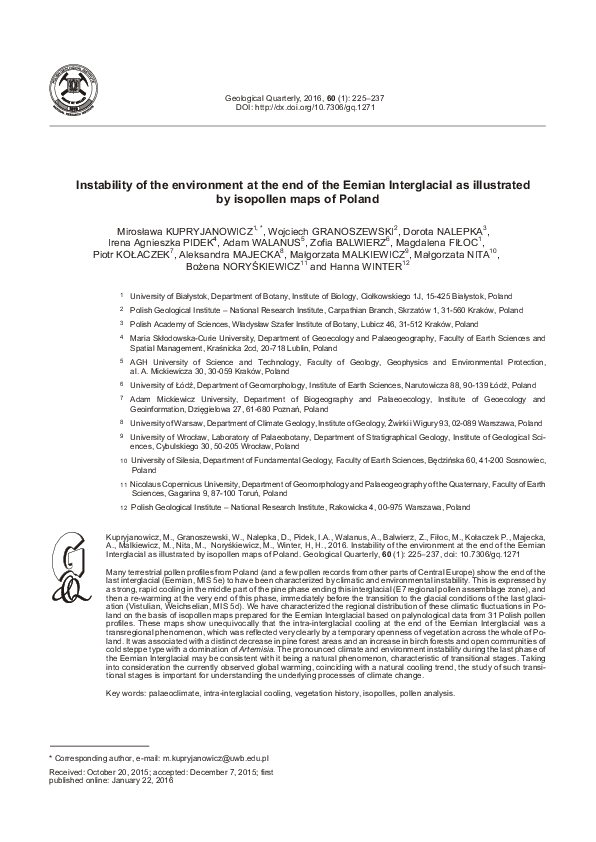 (PDF) Instability of the environment at the end of the Eemian ...