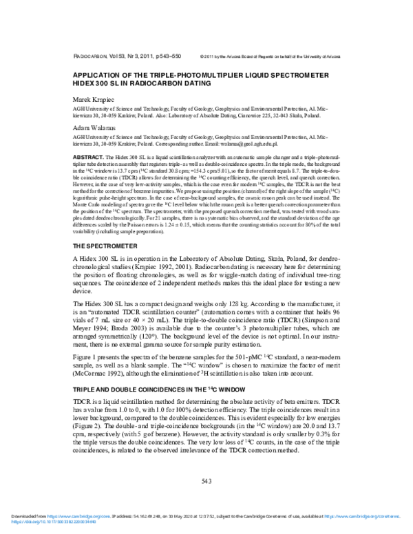 (PDF) Application of the Triple-Photomultiplier Liquid Spectrometer Hidex 300 Sl in Radiocarbon ...