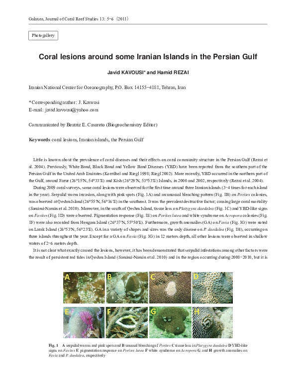 (PDF) Coral lesions around some Iranian Islands in the Persian Gulf ...