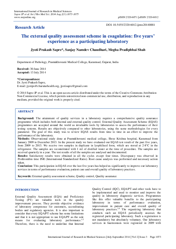 (PDF) The external quality assessment scheme in coagulation: five years ...