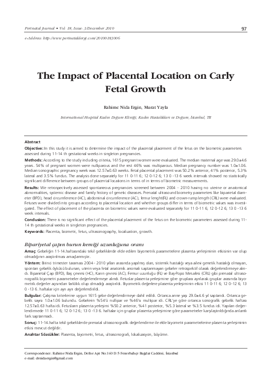 (PDF) The Impact of Placental Location on Carly Fetal Growth