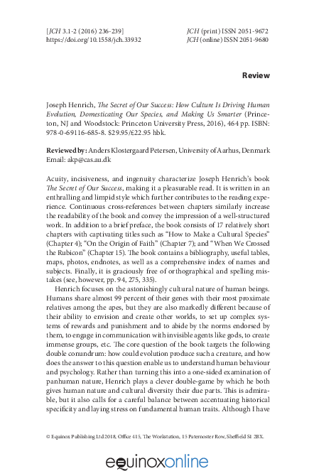 (PDF) Joseph Henrich, The Secret of Our Success: How Culture Is Driving ...