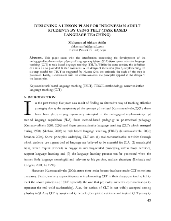 (PDF) Designing a Lesson Plan for Indonesian Adult Students by Using ...