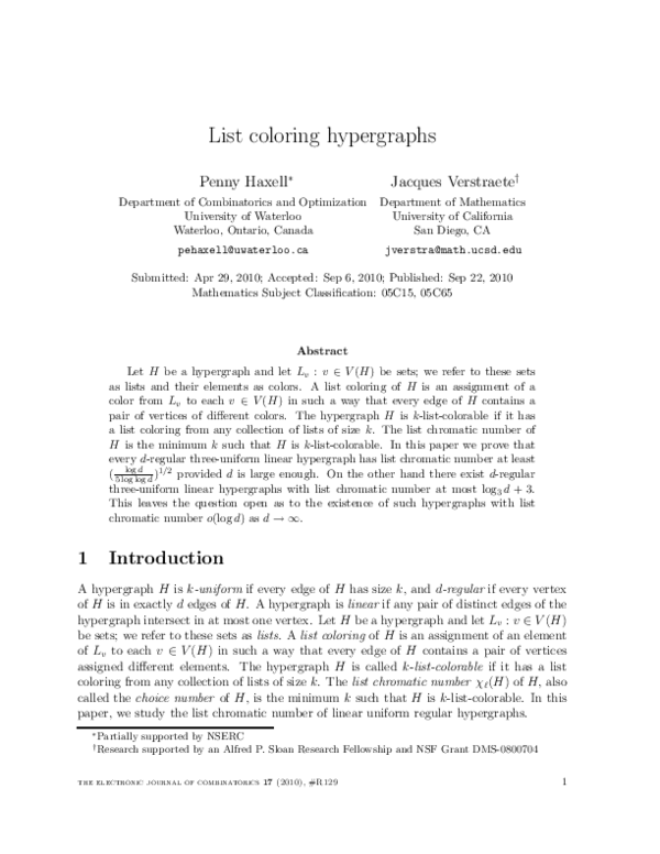 (PDF) List Coloring Hypergraphs