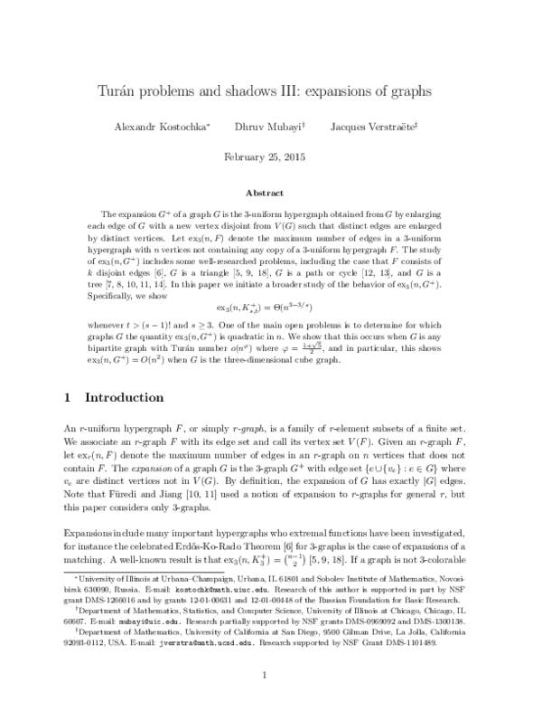 (PDF) Turán Problems and Shadows III: Expansions of Graphs