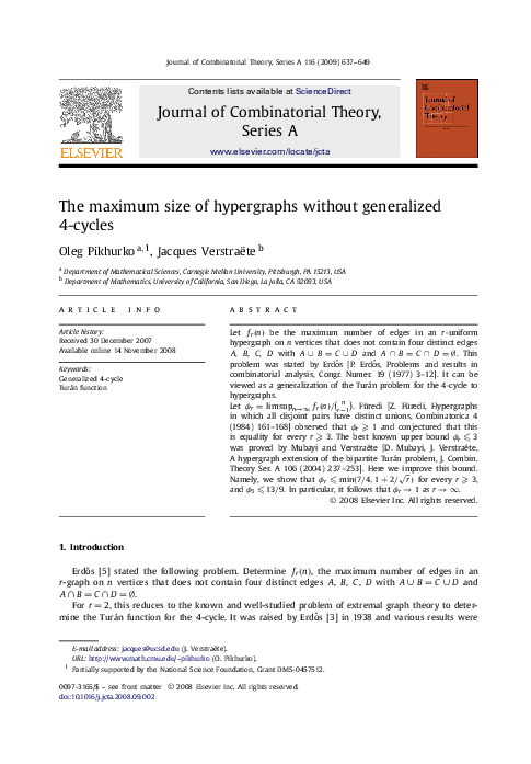(PDF) The maximum size of hypergraphs without generalized 4-cycles
