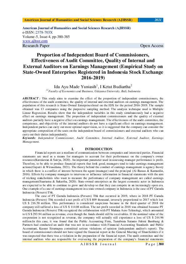 (PDF) Proportion of Independent Board of Commissioners, Effectiveness ...