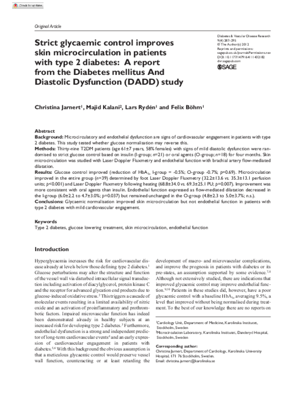 (PDF) Glycaemic Control Enhances Skin Microcirculation in T2DM