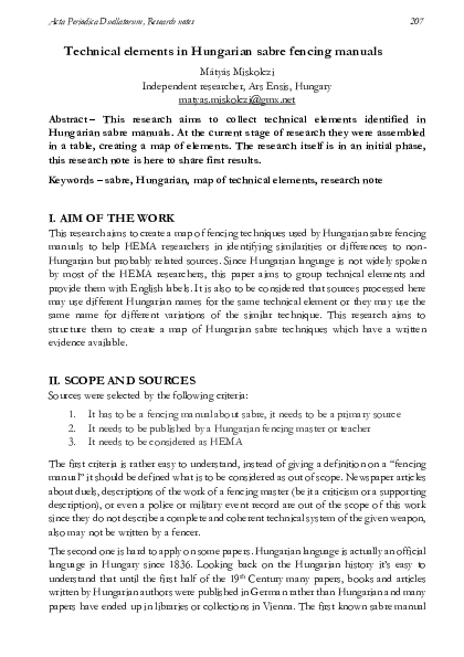 (PDF) Technical elements in Hungarian sabre fencing manuals