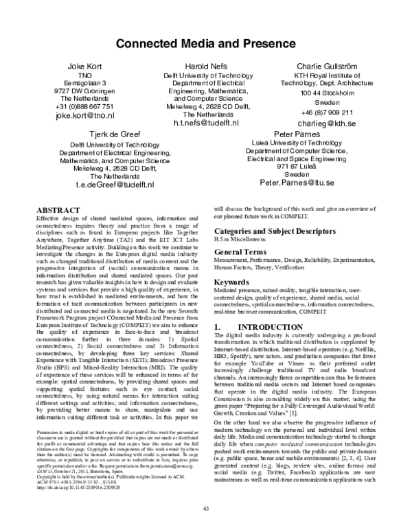 (PDF) Connected media and presence