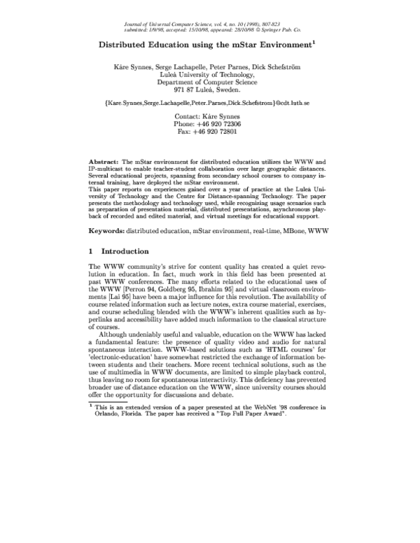 (PDF) Distributed Education using the mStar Environment