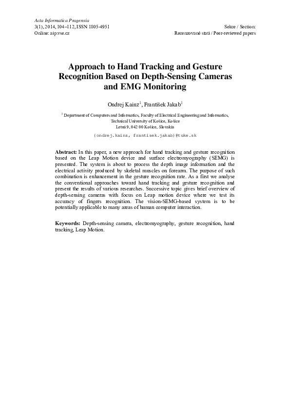 Pdf Approach To Hand Tracking And Gesture Recognition Based On Depth