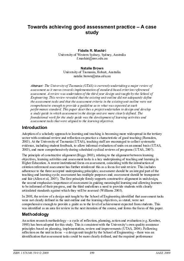 (PDF) Towards achieving good assessment practice – A case study