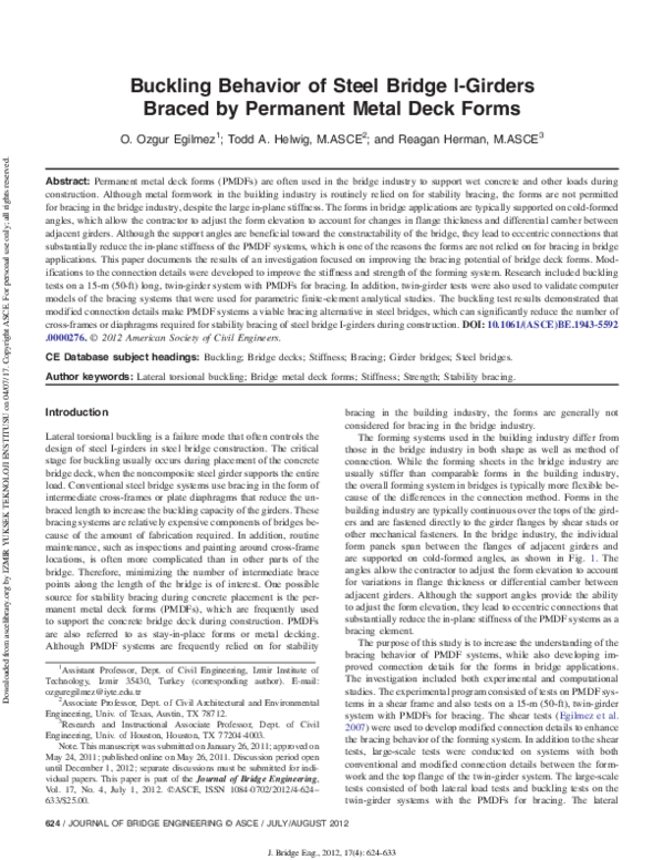 (PDF) Buckling Behavior of Steel Bridge I-Girders Braced by Permanent ...