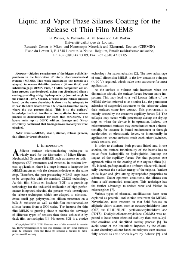 (PDF) Liquid and vapor phase silanes coating for the release of thin ...