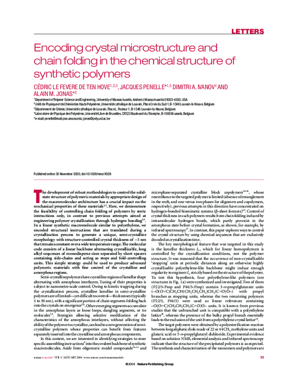 Pdf Encoding Crystal Microstructure And Chain Folding In The Chemical