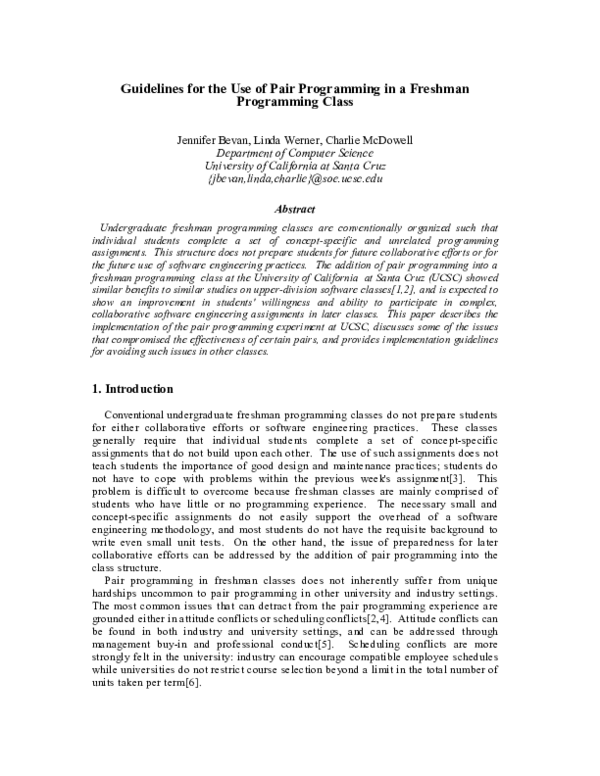 (PDF) Guidelines for the use of pair programming in a freshman ...