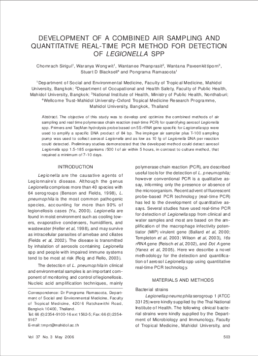(PDF) Development of a combined air sampling and quantitative real-time PCR method for detection ...