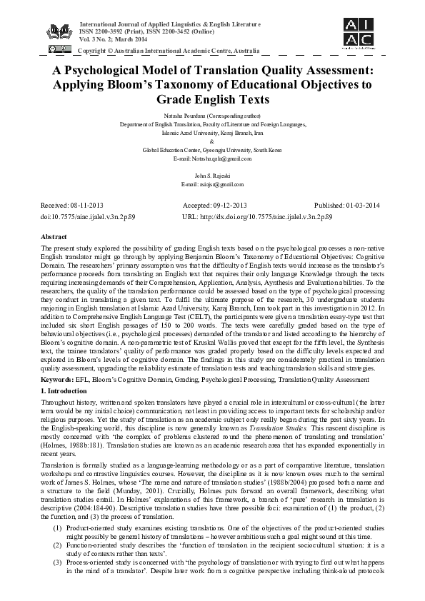 (PDF) A Psychological Model of Translation Quality Assessment: Applying ...