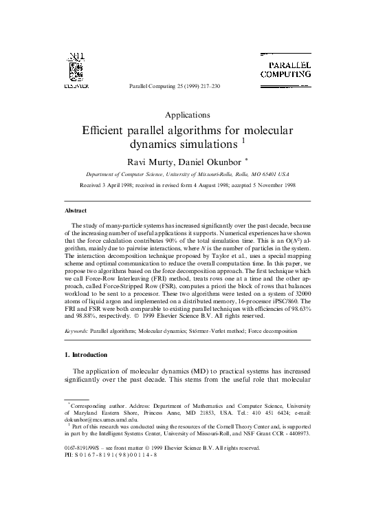 (PDF) Efficient parallel algorithms for molecular dynamics simulations