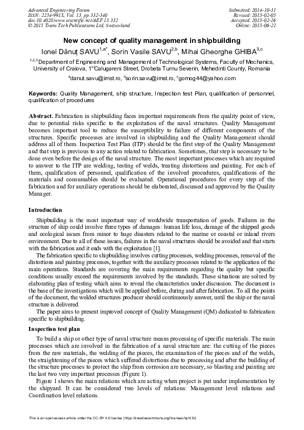 (PDF) New Concept of Quality Management in Shipbuilding