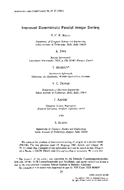 (PDF) Improved deterministic parallel integer sorting