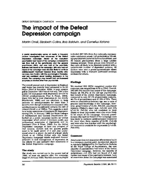 (PDF) The impact of the Defeat Depression campaign