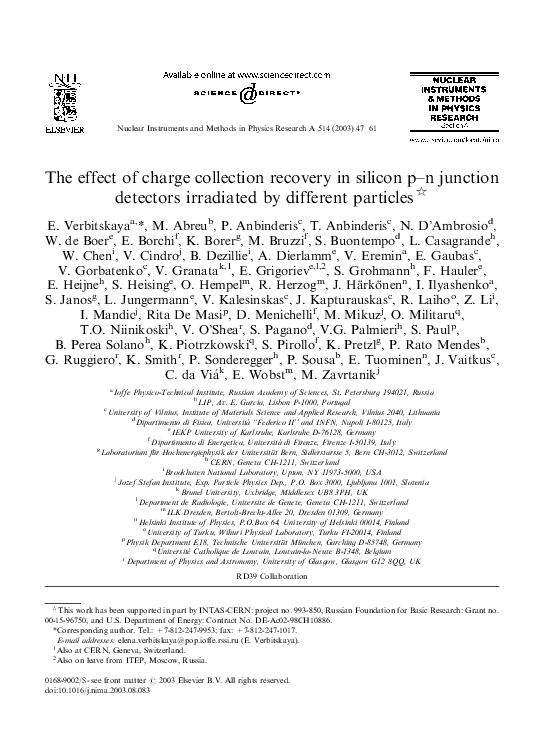(PDF) The effect of charge collection recovery in silicon p–n junction ...