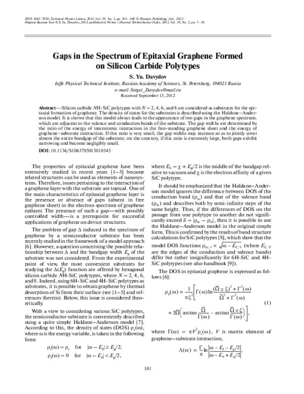 (PDF) Gaps in the spectrum of epitaxial graphene formed on silicon carbide polytypes