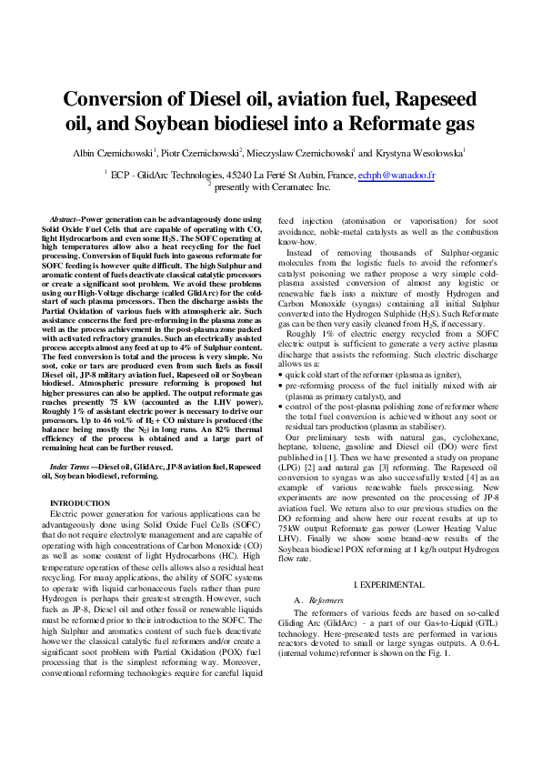 (PDF) Conversion of Diesel oil, aviation fuel, Rapeseed oil, and ...