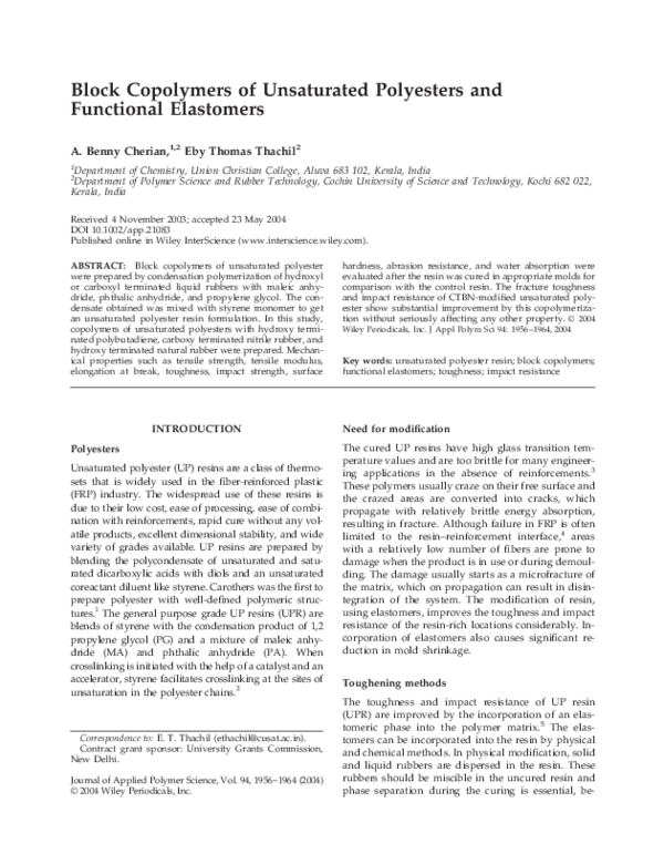 (PDF) Block copolymers of unsaturated polyesters and functional elastomers
