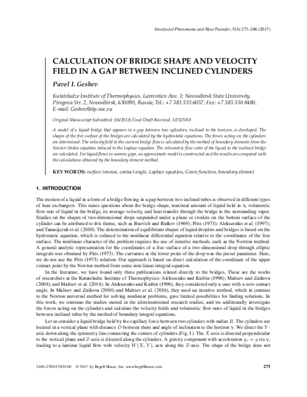 (PDF) Calculation of Bridge Shape and Velocity Field in a Gap Between ...