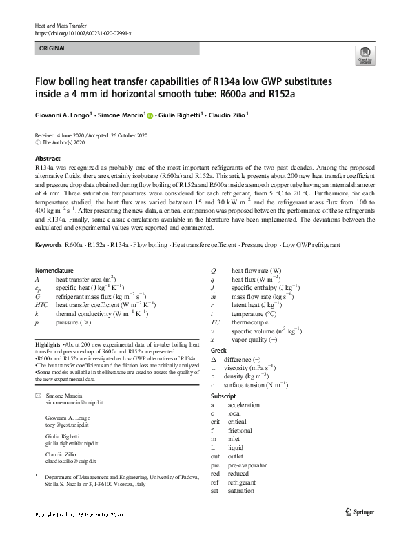 (PDF) Flow boiling heat transfer capabilities of R134a low GWP ...