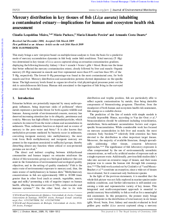 (PDF) Mercury distribution in key tissues of fish (Liza aurata ...